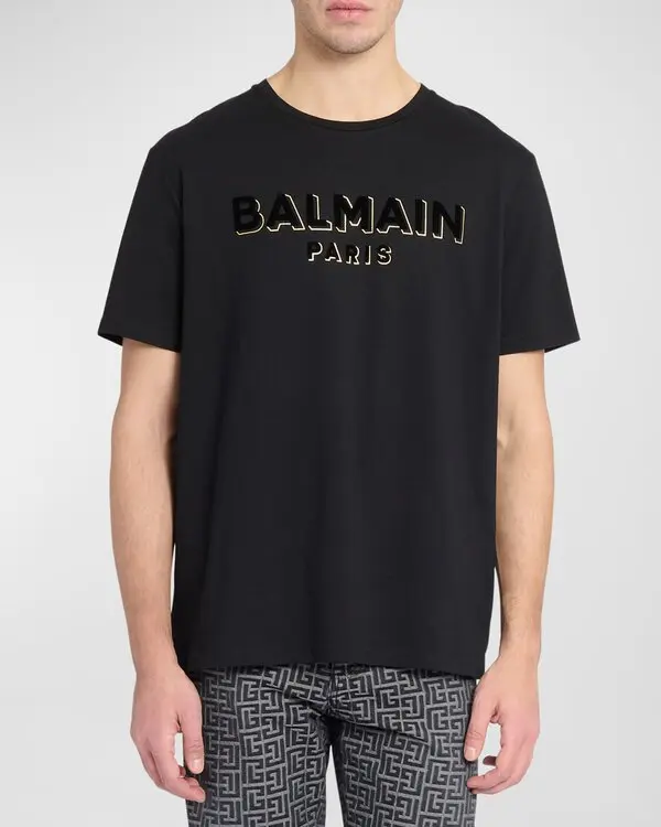 Balmain Flocked Logo T-Shirt - Black Multi | Editorialist